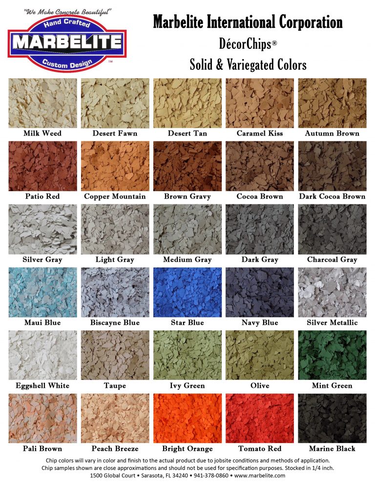 Color Charts – Marbelite International Corporation